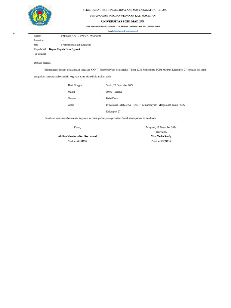 Persuratan KKN (Contoh) | PDF