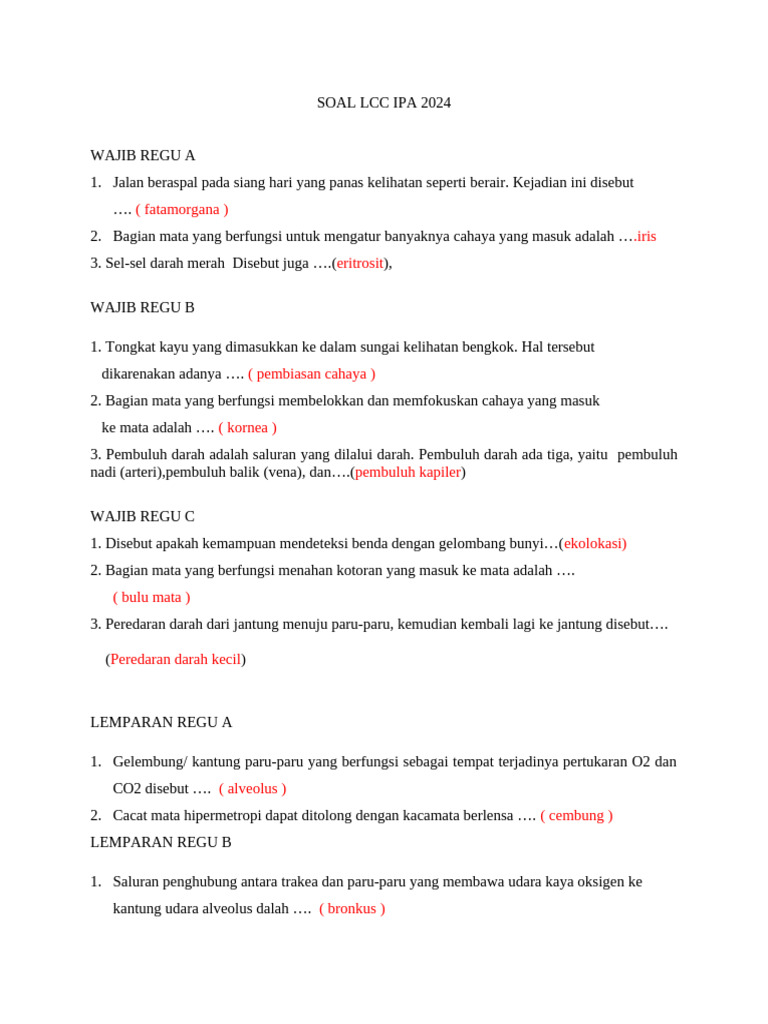 Soal LCC Final Ipa TH 2024 | PDF
