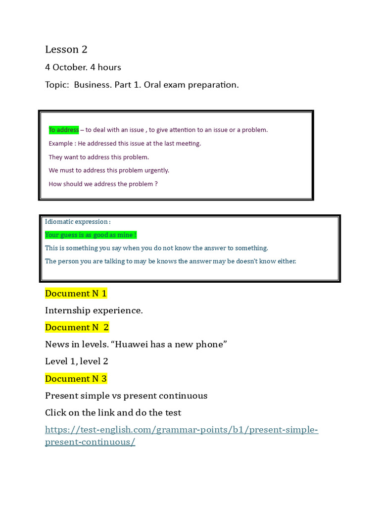 Lesson Plan 4 October Business Part 1 | PDF