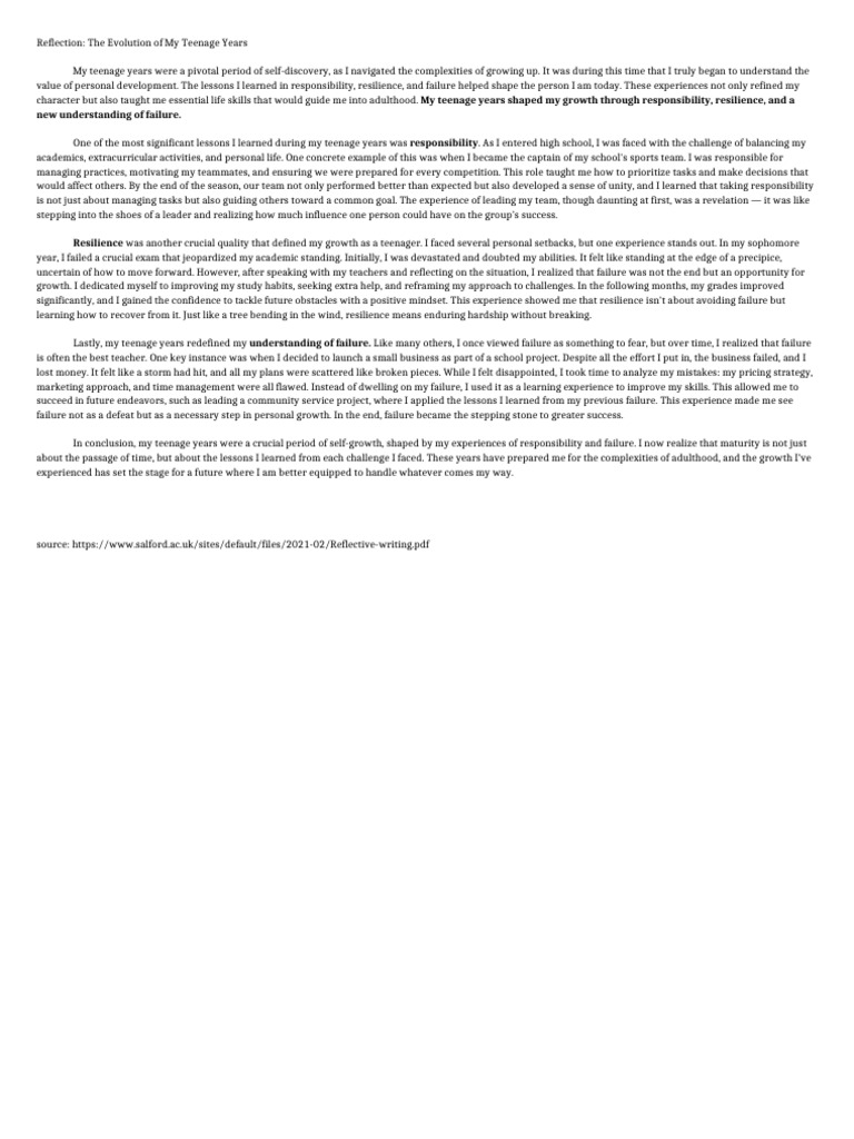 SMA Sample Reflection | PDF | Psychological Resilience | Failure