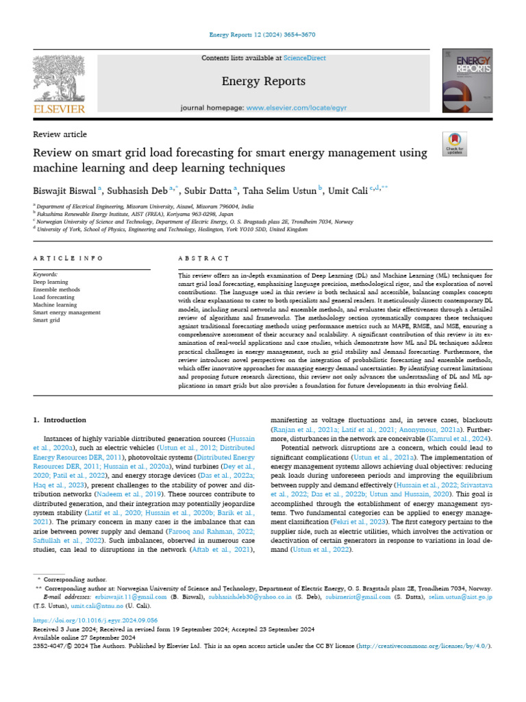2024 Review On Smart Grid Load Forecasting For Smart Energy Management Using | PDF | Forecasting ...