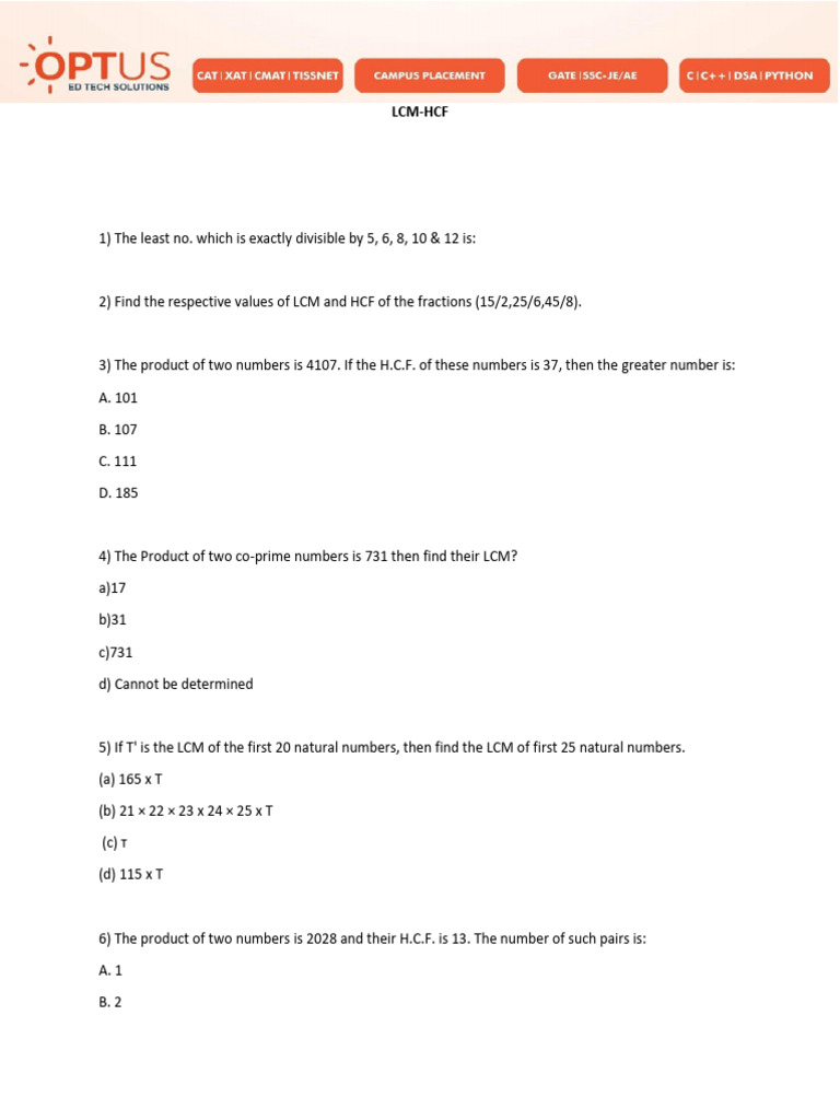 LCM-HCF | PDF | Elementary Mathematics | Arithmetic