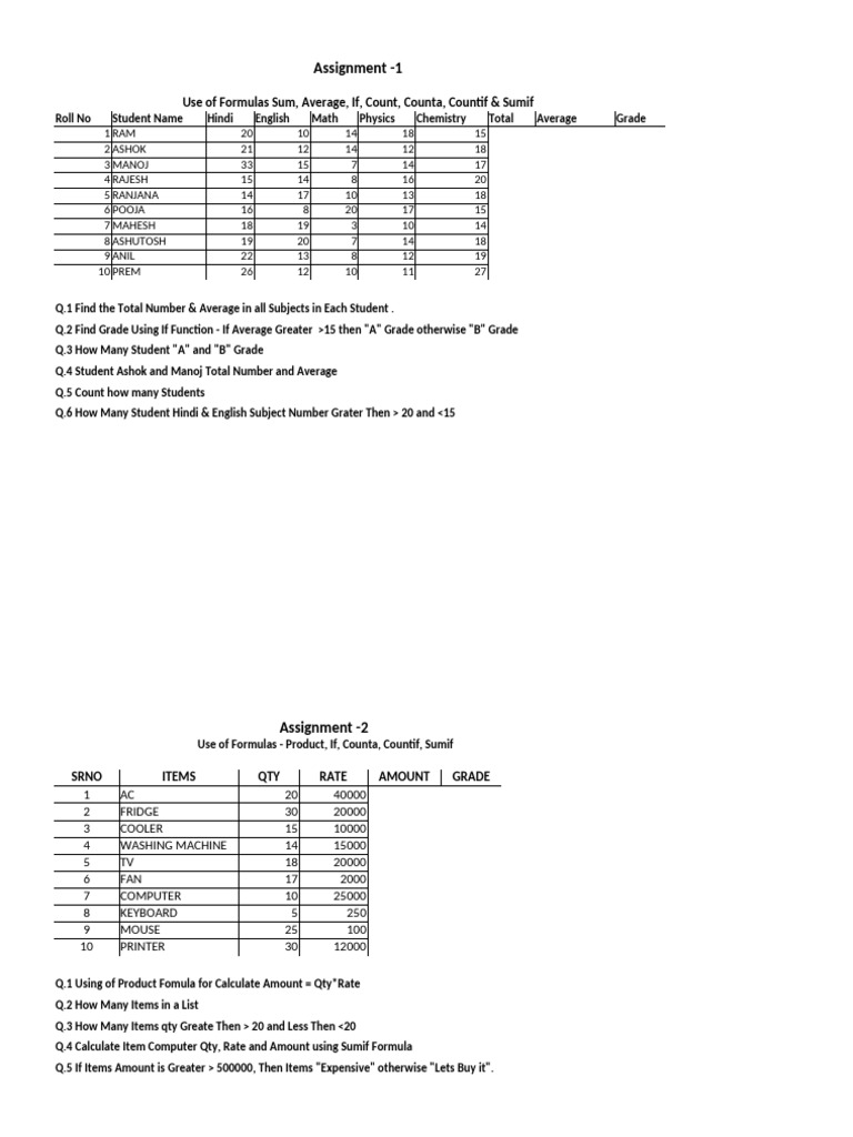 50 Excel Practical Assignments Unsolved | PDF | Fruit | Vegetables 50 Excel Practical Assignments Unsolved | PDF | Fruit | Vegetables