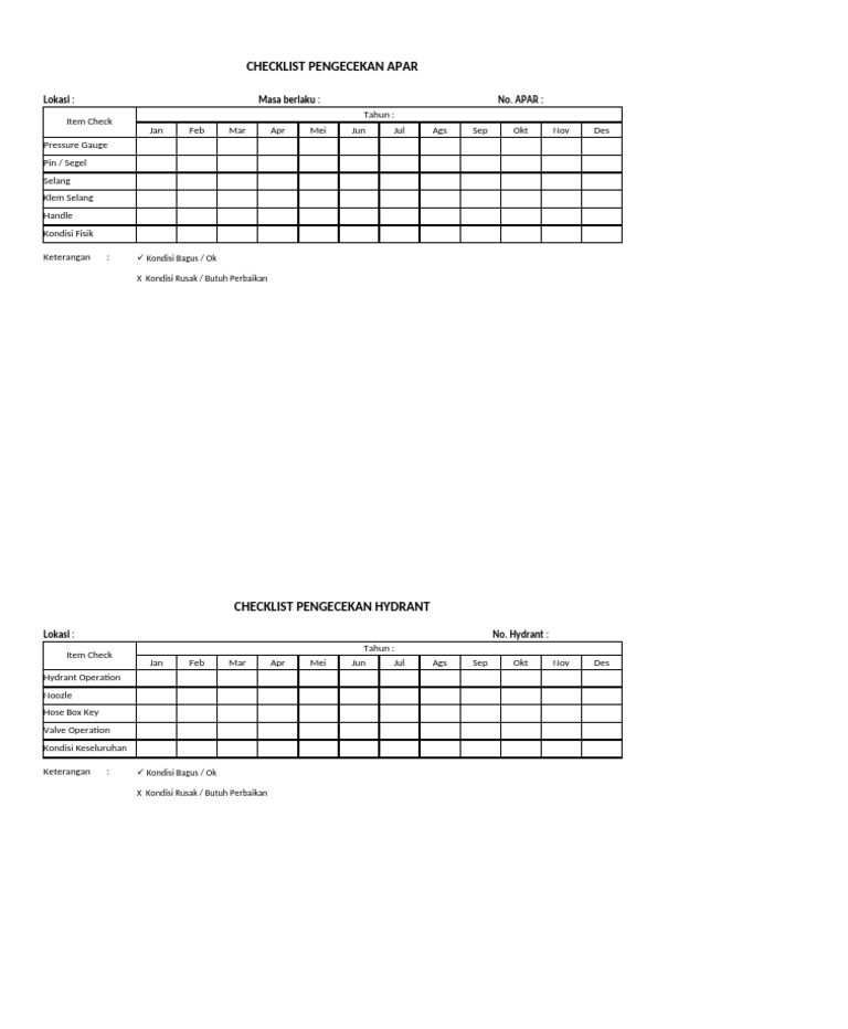 Checklist Pengecekan APAR dan Hydrant | PDF