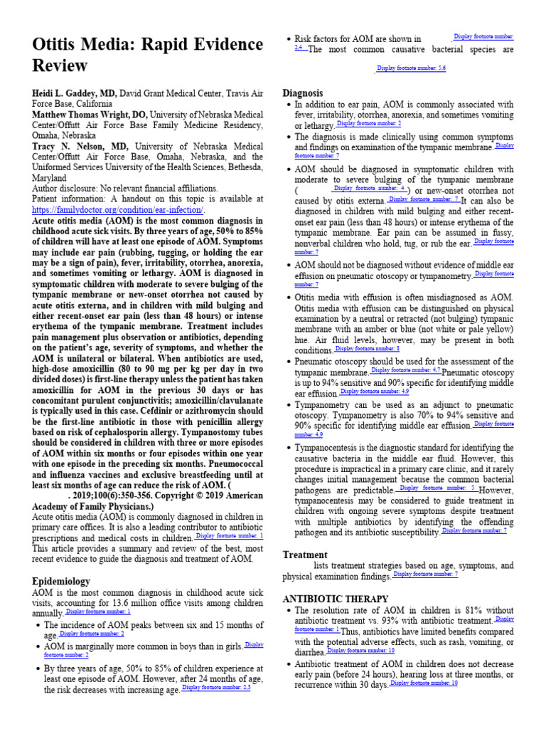 2019 Otitis Media Rapid Evidence Review AFP 2019 | PDF | Medicine ...