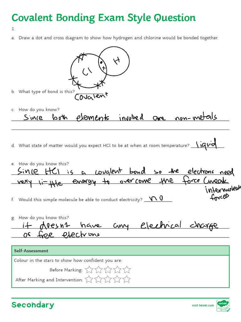 Toddle - Covalent Bonding Exam Style Questions AND ANSWERS | PDF ...