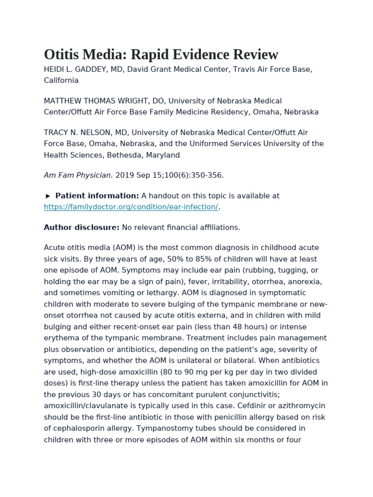 Acute Otitis Media: Evidence Review | PDF | Medicine | Medical Specialties