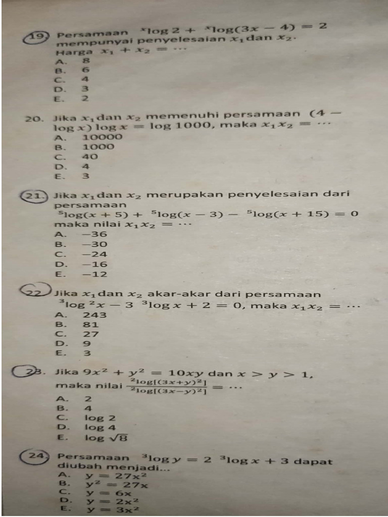 7. Latihan Soal Persamaan & Pertidaksaman Logaritma | PDF