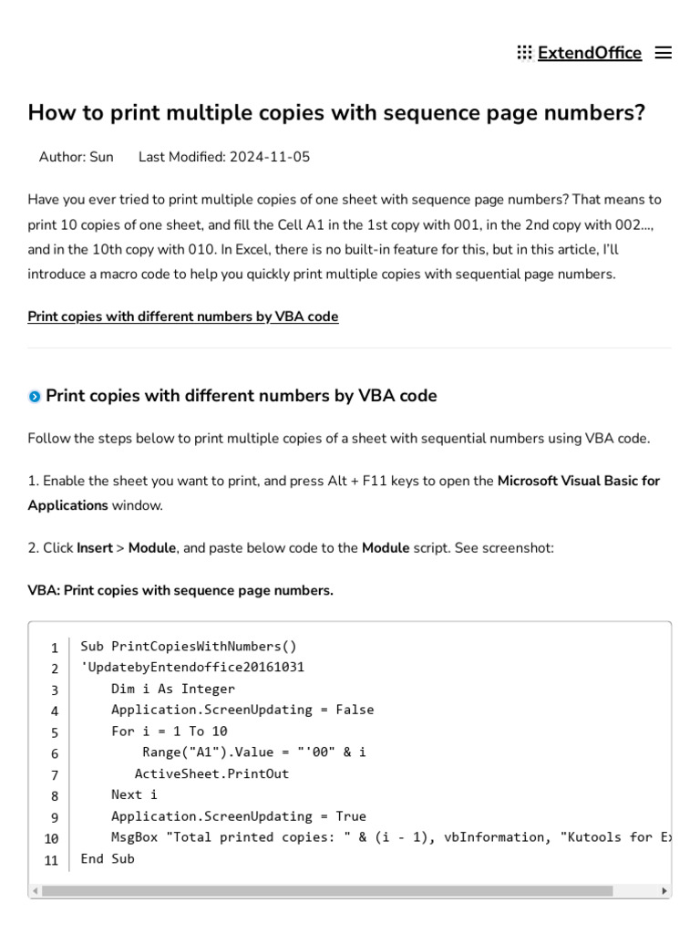How To Print Multiple Copies With Sequence Page Numbers - 2 | PDF | Microsoft Excel | Visual ...