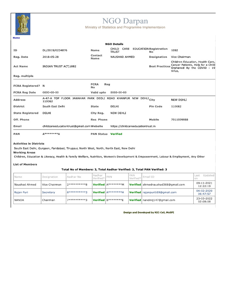 NGO Darpan Unique I'd | PDF