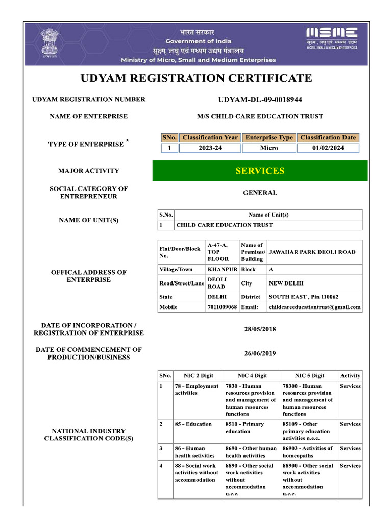 Udyam Registraion Certificate | PDF