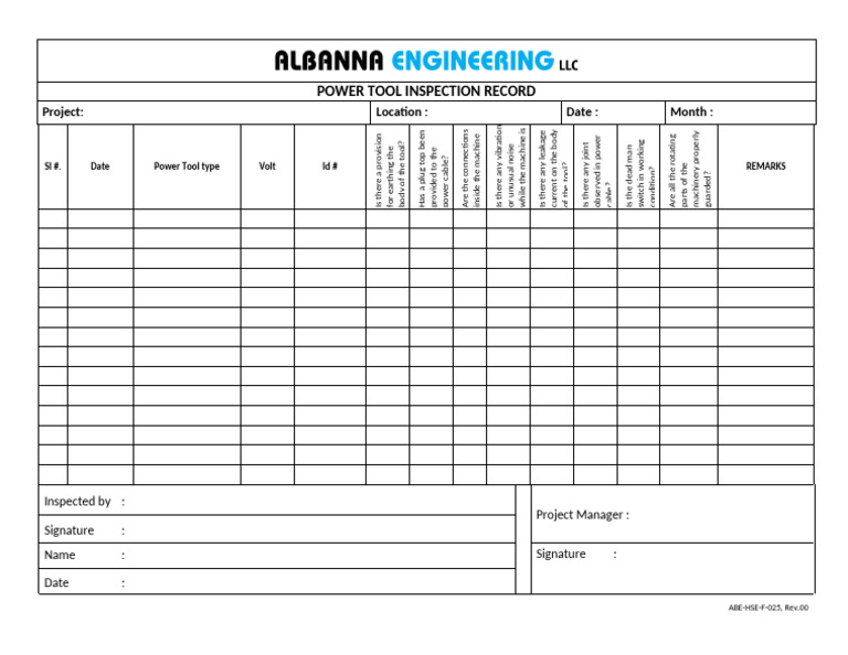 F-025-Power Tool Inspection Checklist | PDF | Manufactured Goods ...