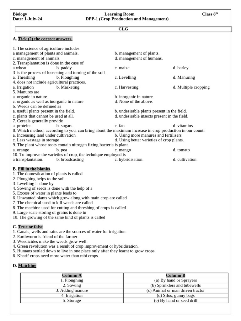 cl8 1 July 24 DPP of CLG Crop Production and Management | PDF | Agriculture | Plants