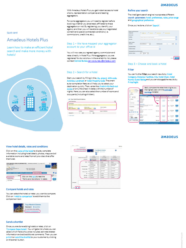 Amadeus Hotels Plus Search Quick Card | PDF | Hotel | Computing