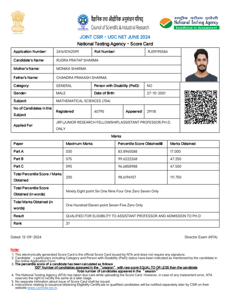 Csir Net JRF Ls Certificate | PDF