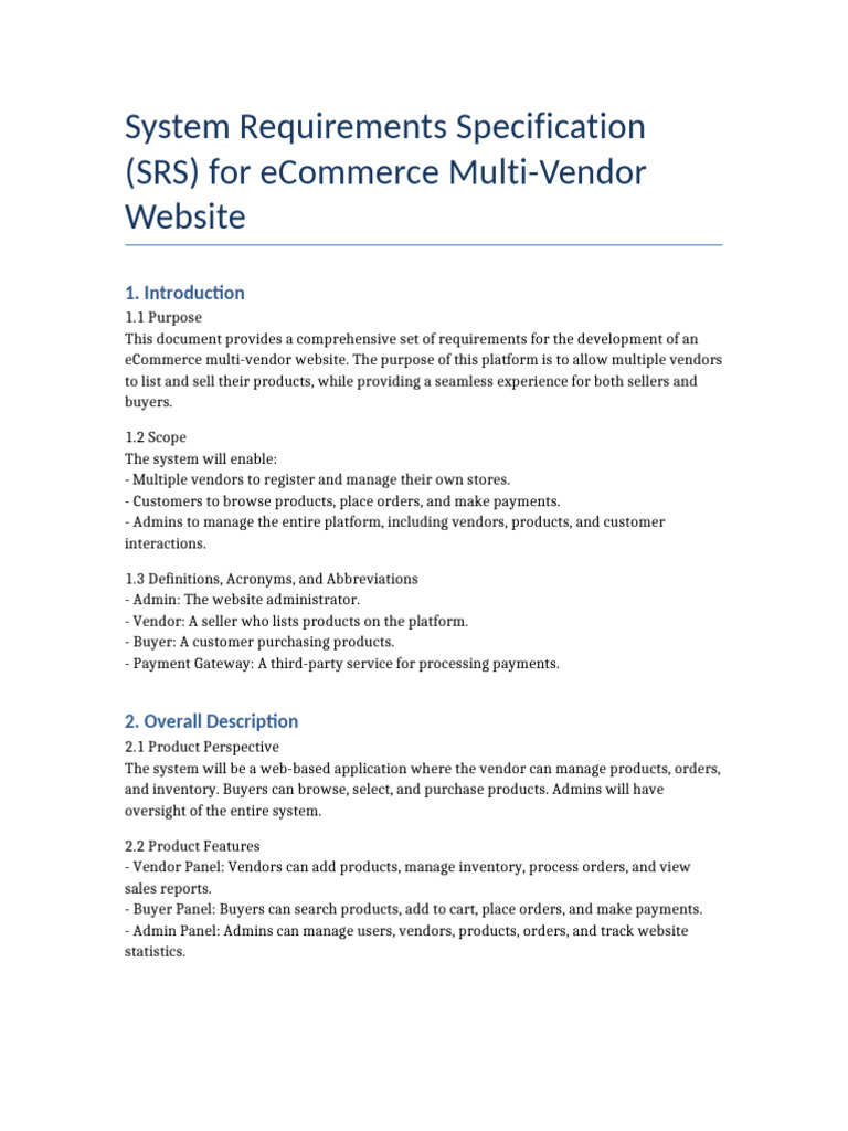 ecommerce_multi_vendor_srs | PDF | Databases | Sales
