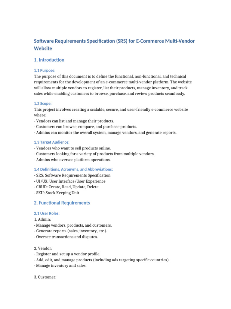 Ecommerce_MultiVendor_SRS | PDF | E Commerce | Computing