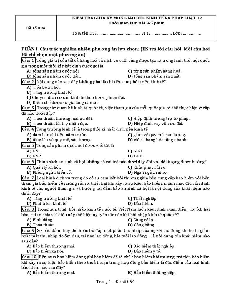 Đề số 094 | PDF