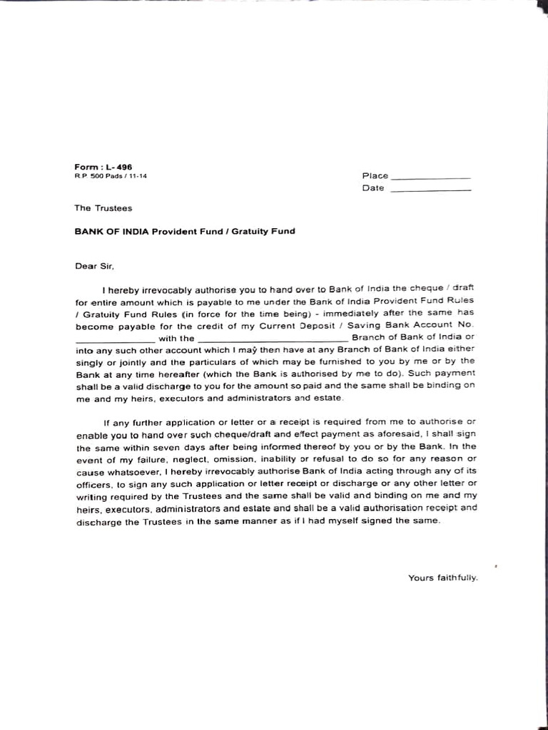 Gratuity Fund Authorization Form L-496 | PDF