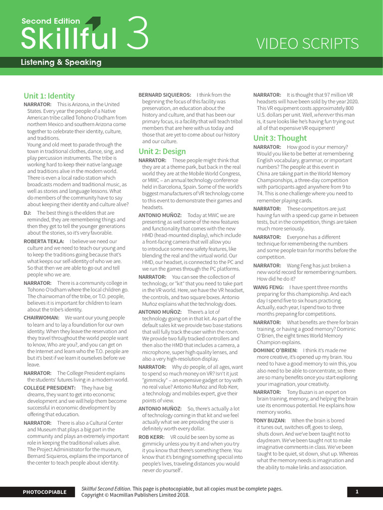 Sk2e - Level 3 Listening and Speaking - Video Scripts | PDF | Honey | Elephant