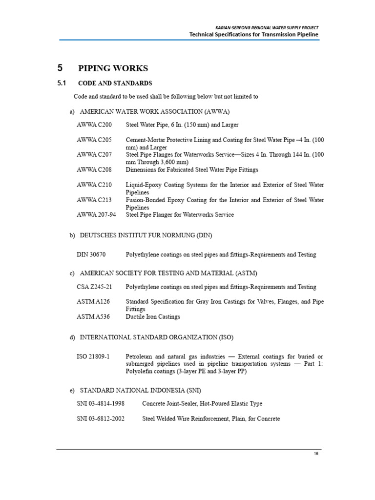 Technical Specification For Transmission Pipeline | PDF | Pipe (Fluid ...