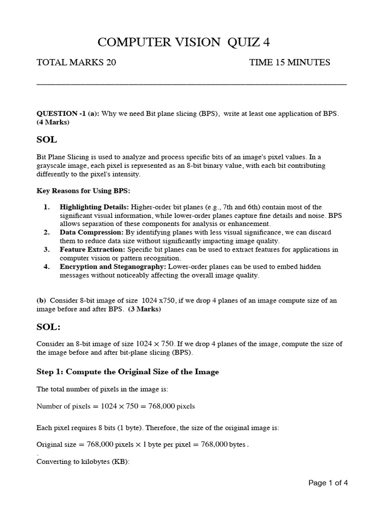 CV QUIZ 4 SOL | PDF | Bit Rate | Byte