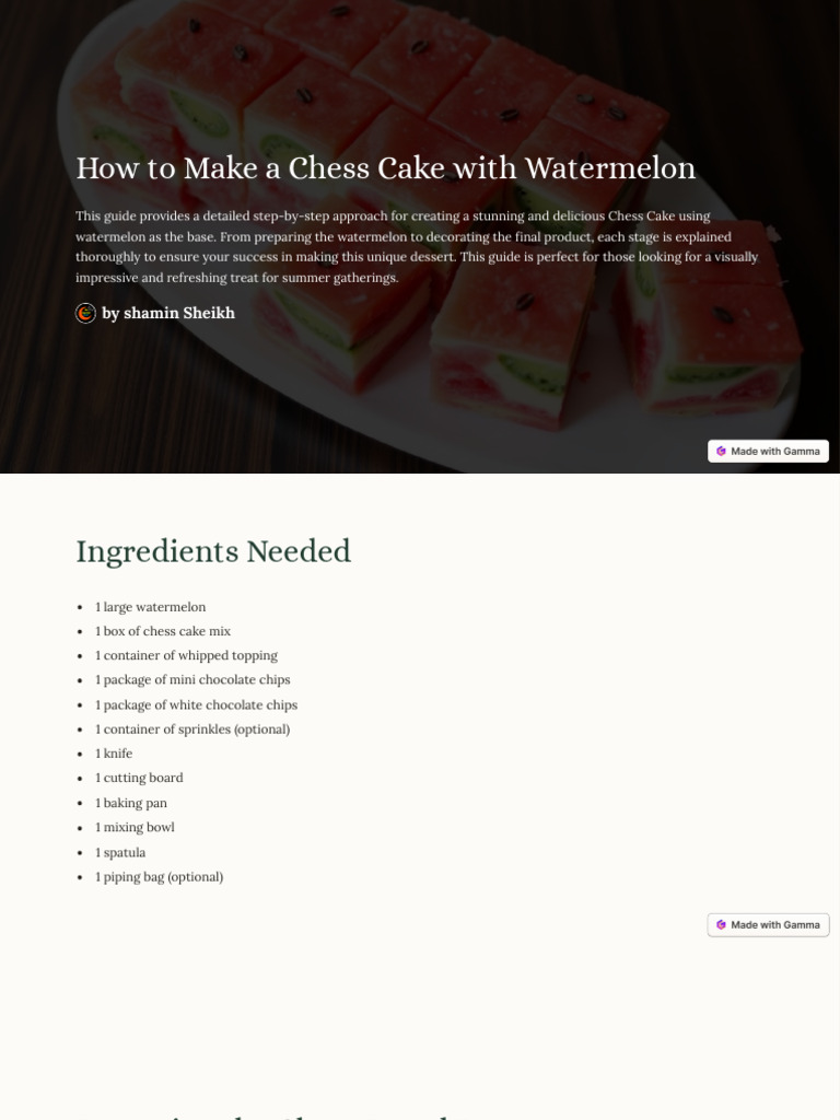 How To Make A Chess Cake With Watermelon | PDF | Cakes | Cheesecake