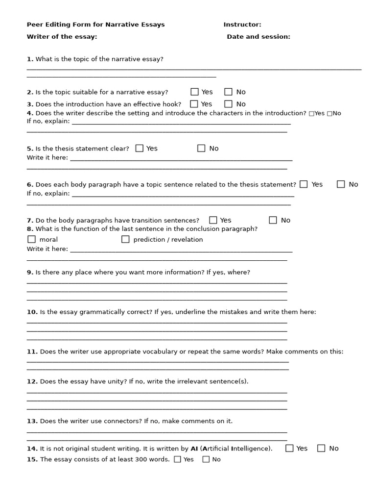 Narrative Essay Peer Editing Form | PDF | Essays | Human Communication