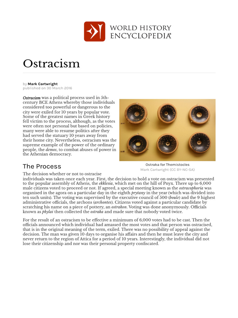 Ostracism - World History Encyclopedia | PDF | Classical Athens | Athens