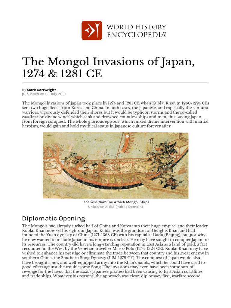 The Mongol Invasions of Japan, 1274 & 1281 CE - World History ...