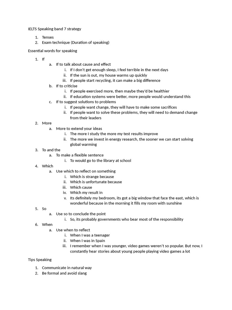 IELTS Speaking Band 7 Strategy | PDF