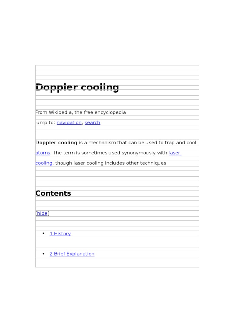 Doppler Cooling: From Wikipedia, The Free Encyclopedia Jump To | PDF ...