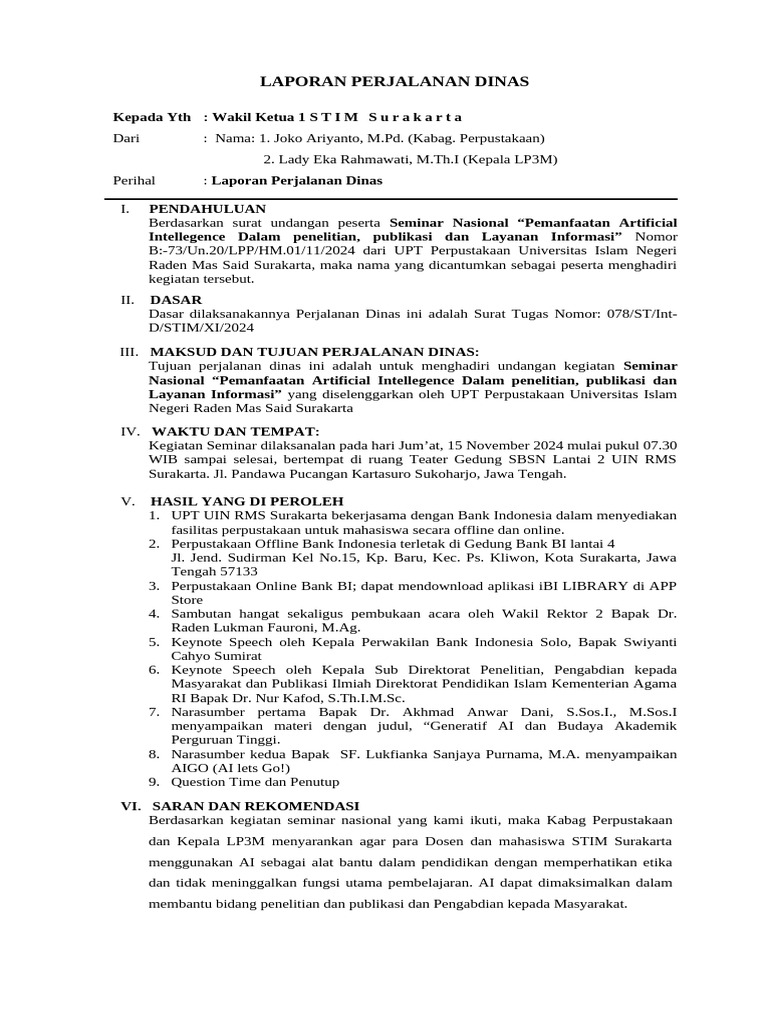 LAPORAN PERJALANAN DINAS 1 | PDF