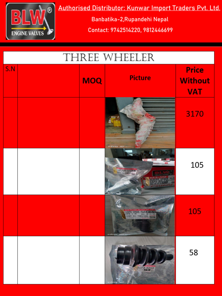 BLW 3WH PRICE LIST WITH PICTURE | PDF | Brake | Gear