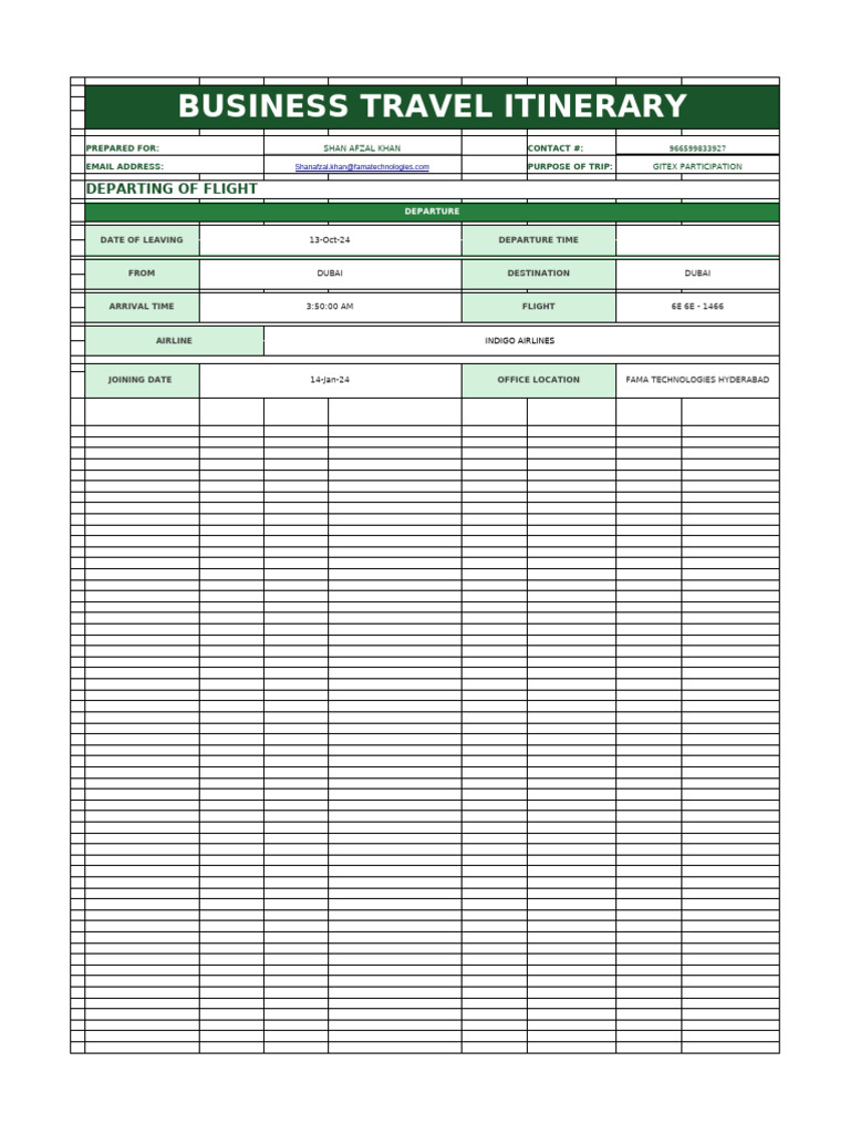 Business Travel Itinerary Template | PDF