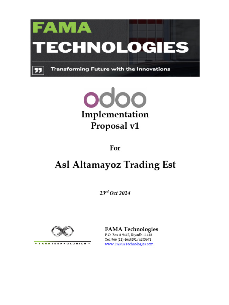 Odoo Implementation Proposal - Asl Altamayoz Trading Est - V1 | PDF | Databases | Computing