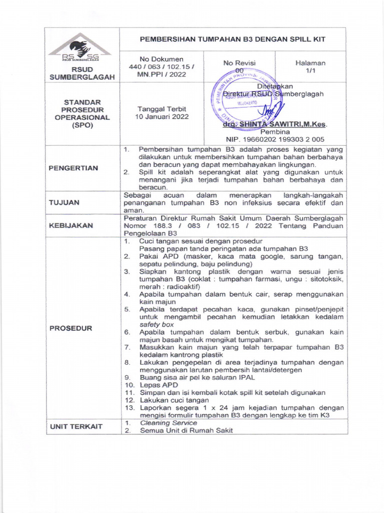 Prosedur Pembersihan Tumpahan B3 | PDF
