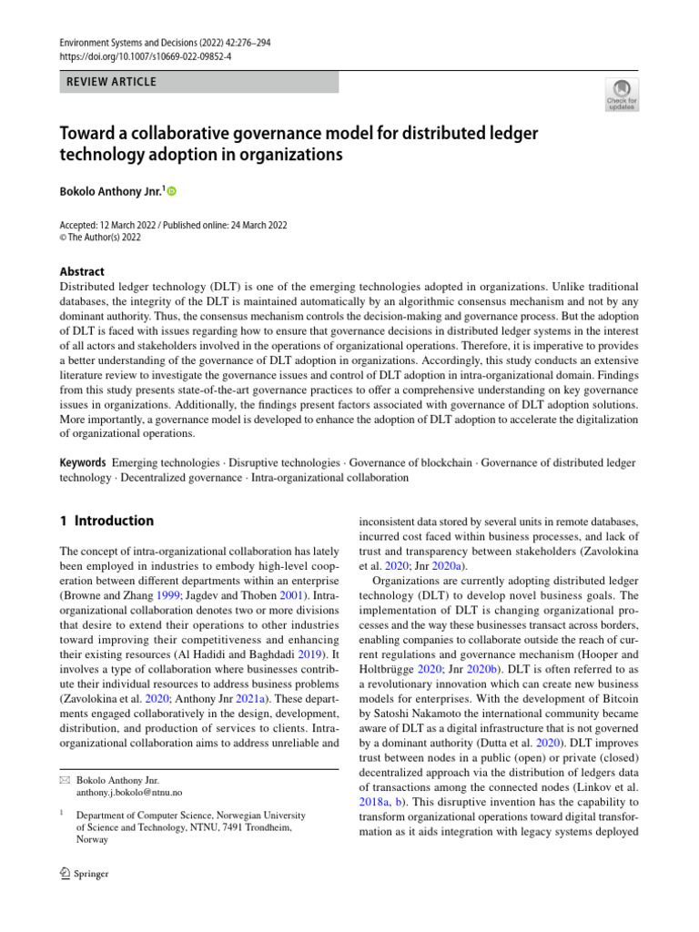 Toward a Collaborative Governance Model for Distributed Ledger ...