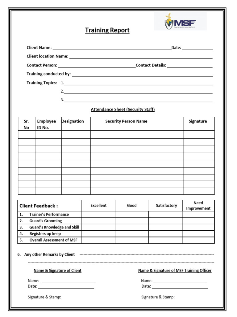 MSF Training Attendance Sheet With Feedack Final 1 | PDF