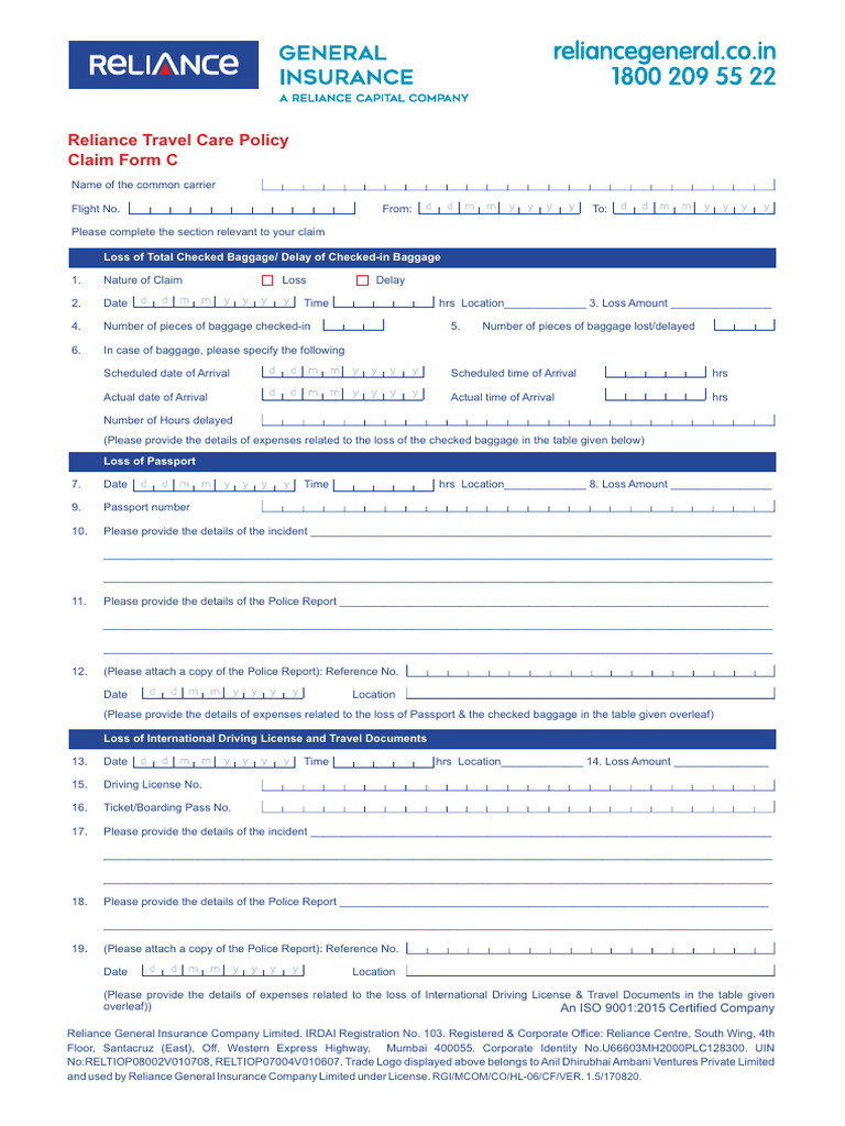 Travel_Claim_Form-C | PDF | Damages
