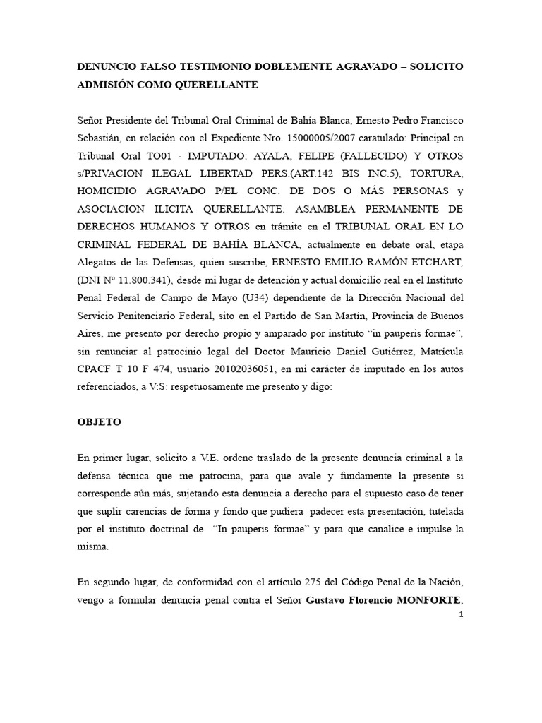 Denuncia Falso Testimonio C_Monforte | PDF | Testimonio | Testigo