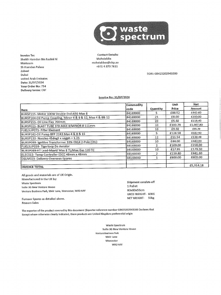 Commercial Invoice Dubai | PDF