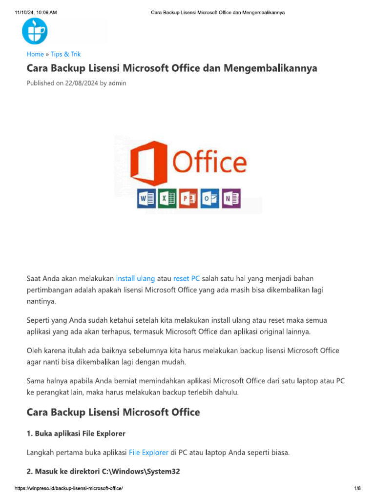 Cara Backup Lisensi Microsoft Office Dan Mengembalikannya | PDF