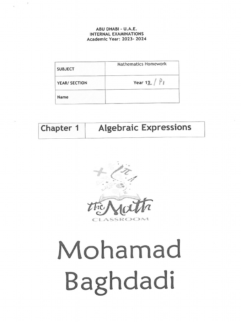 Chapter 1 Algebraic Expressions | PDF
