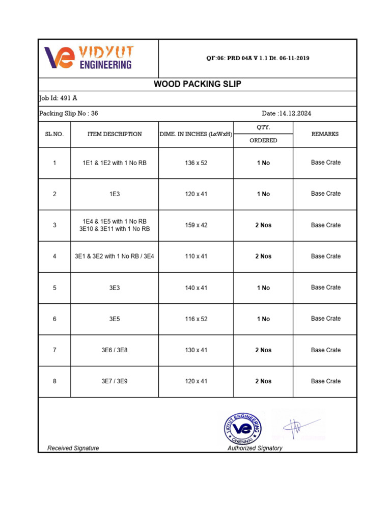 Wood Packing Slip Details | PDF