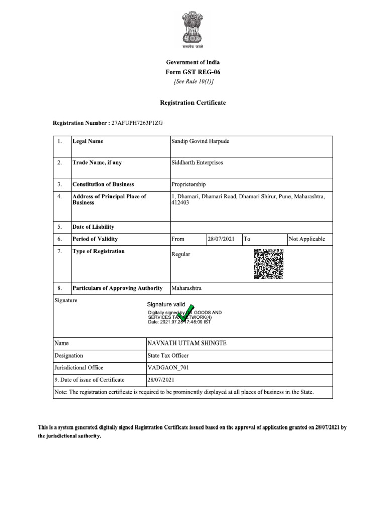 GST Reg Certificate | PDF