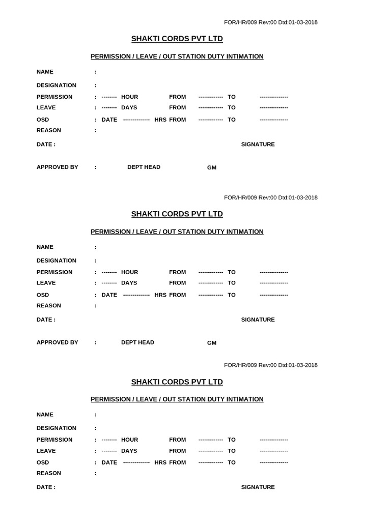 Leave and Duty Permission Form | PDF