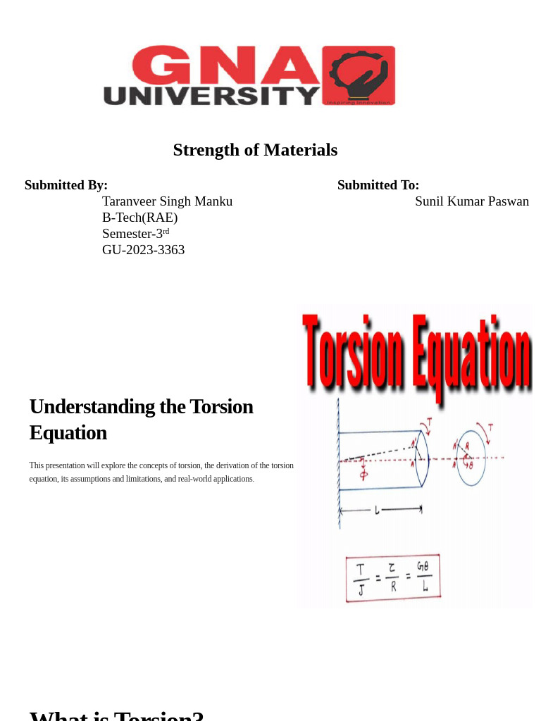 Torsion Equation in Engineering Explained | PDF | Stress (Mechanics ...