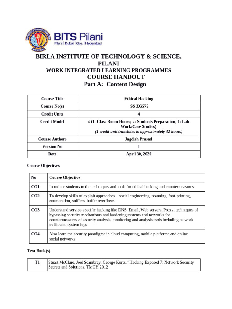 Ss Zg575 Course Handout | PDF | Vulnerability (Computing) | Security