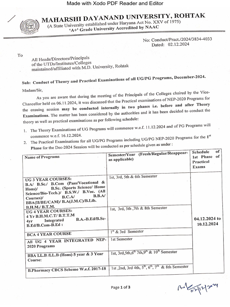 MDU Rohtak Exam Schedule 2024 | PDF | Vocational Education | Qualifications
